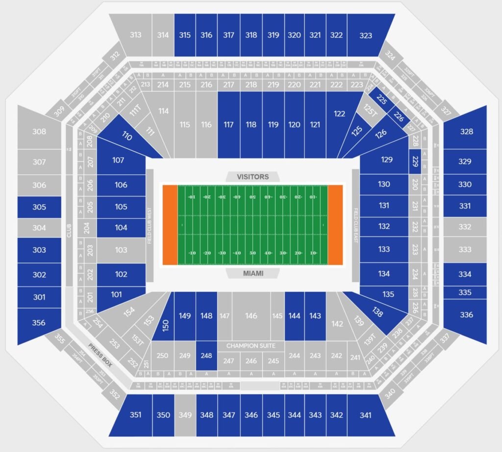 Hard Rock Stadium Seating Chart with Seat Numbers and Rows