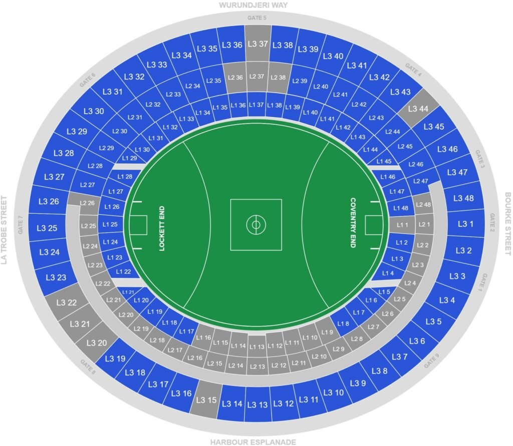 Marvel Stadium Seating Plan with Seat Numbers and Rows - Docklands Stadium