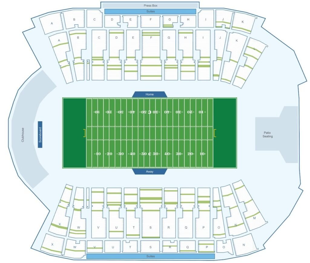 McMahon Stadium Seating Map with Seat Numbers and Rows