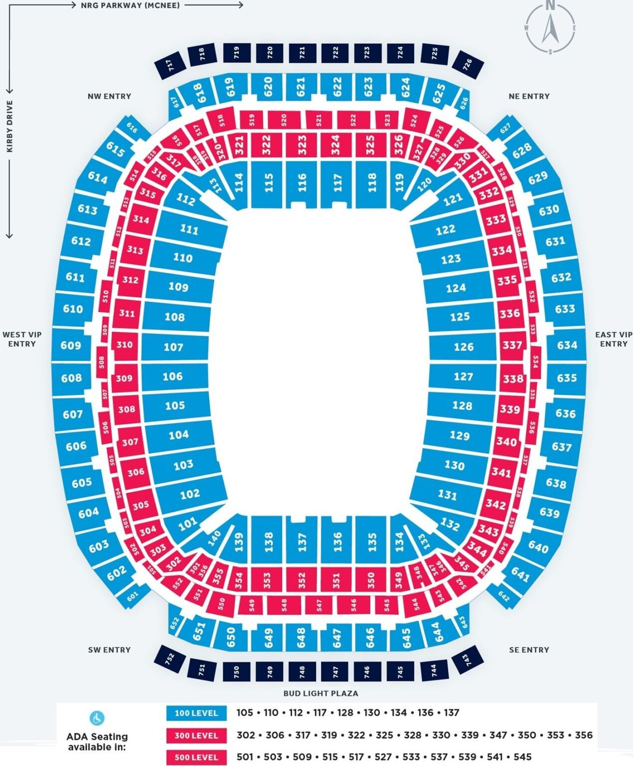 NRG Stadium Seating Chart with Seat Numbers and Rows
