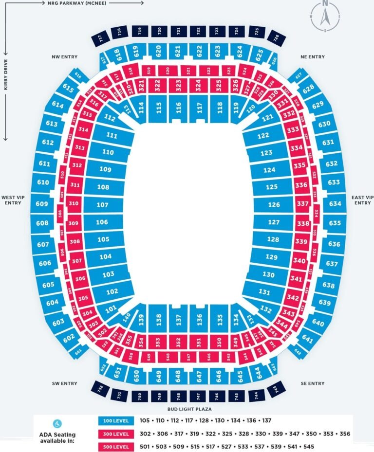 NRG Stadium Seating Chart with Seat Numbers and Rows