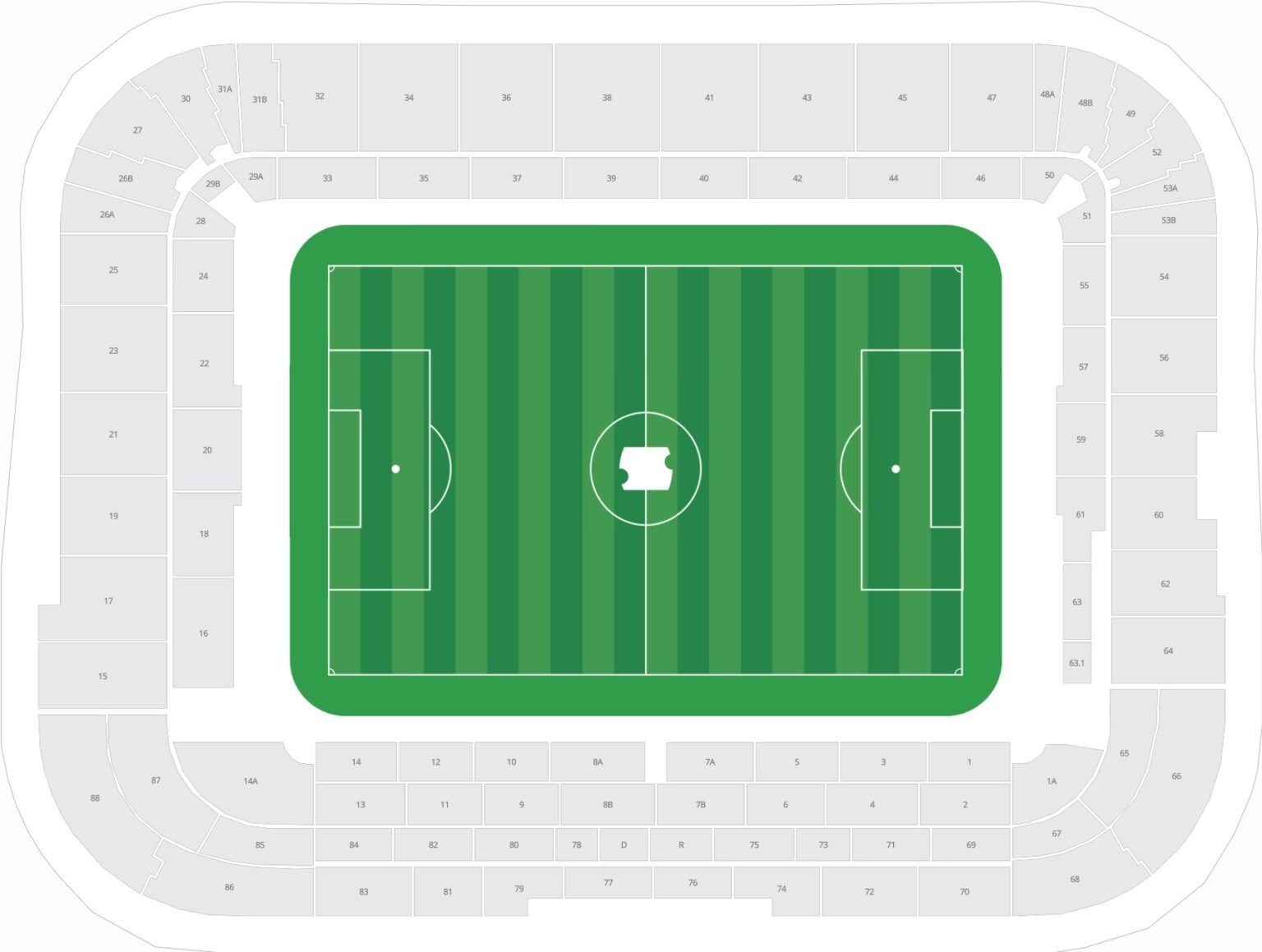Riverside Stadium Seating Plan with Seat Numbers and Rows