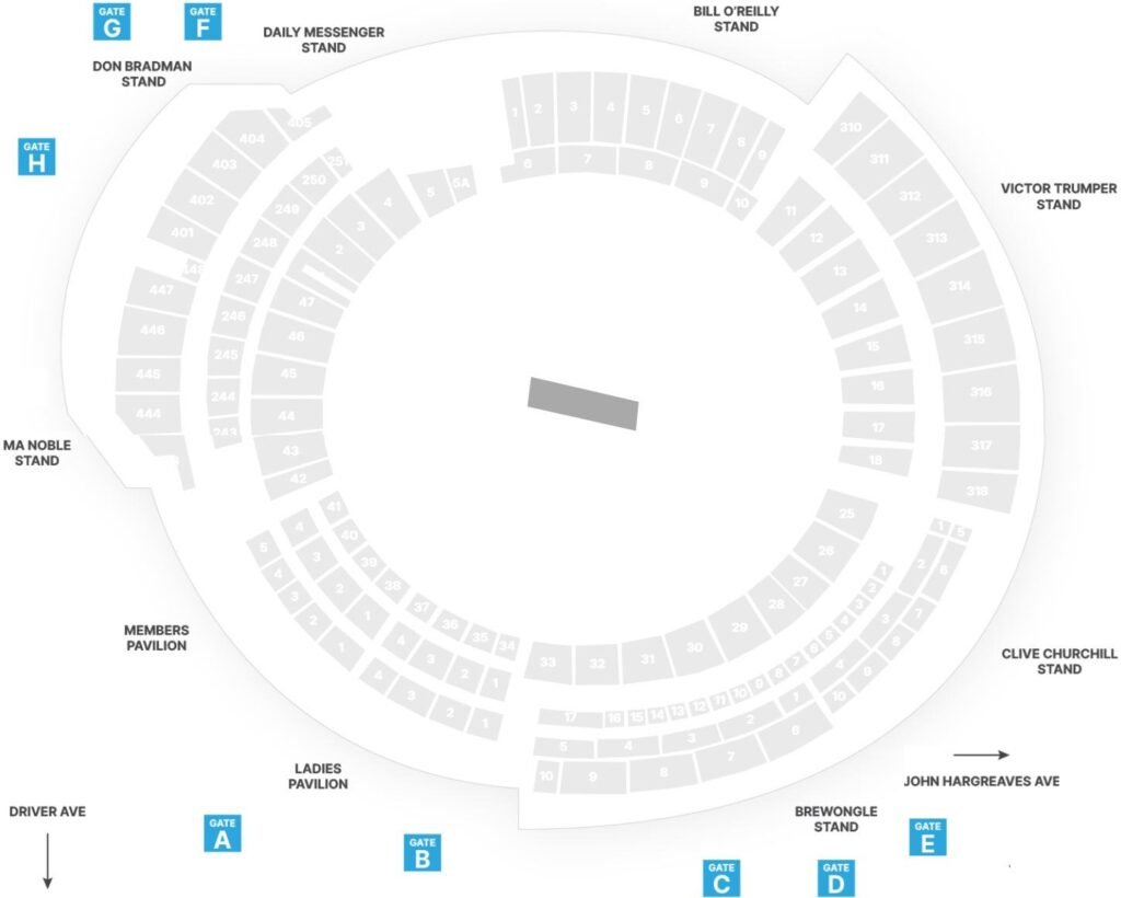SCG Seating Map with Seat Numbers and Rows, Sydney Cricket Ground