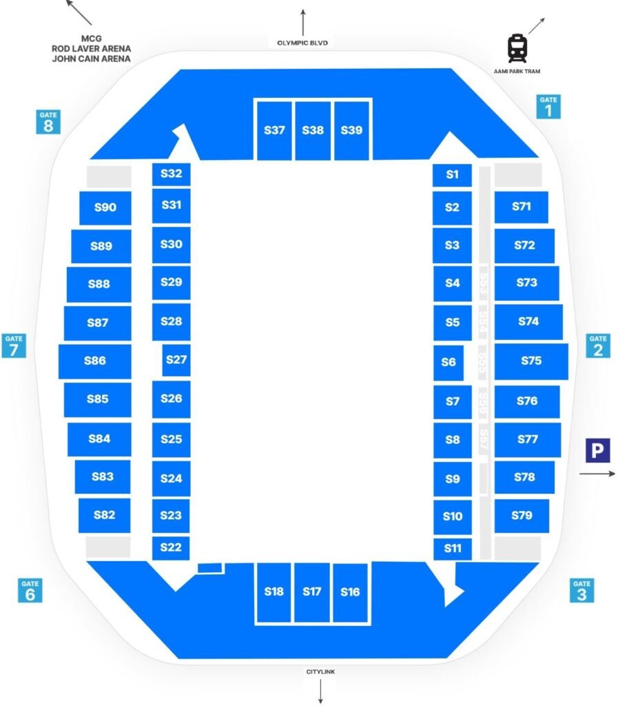 AAMI Park Seating Map with Rows and Seat Numbers