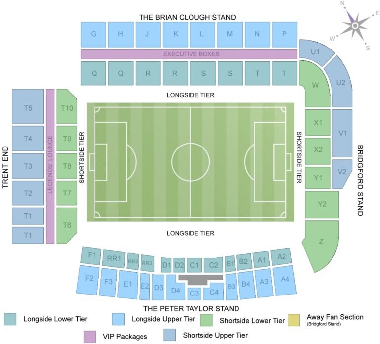 City Ground Seating Plan with Seat Numbers Row Numbers
