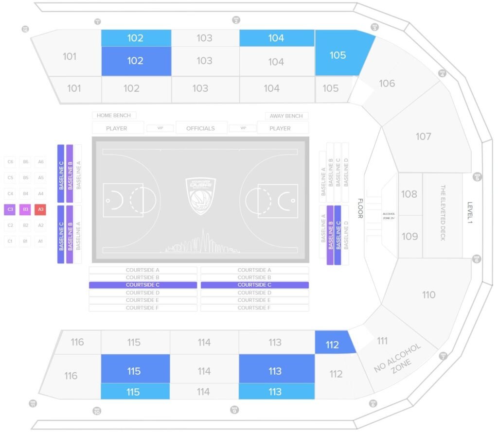 Coca Cola Arena Seating Plan with Seat Numbers and Rows