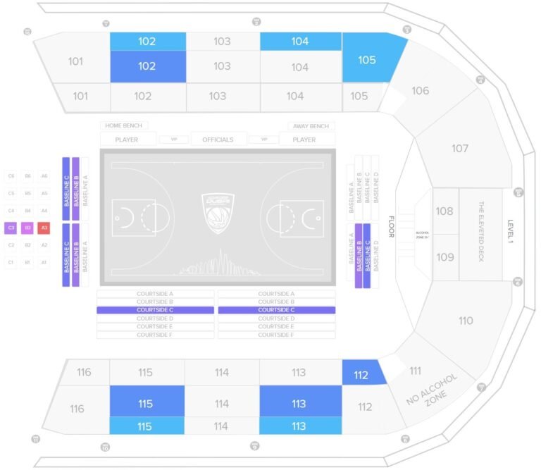 Coca Cola Arena Seating Plan with Seat Numbers and Rows