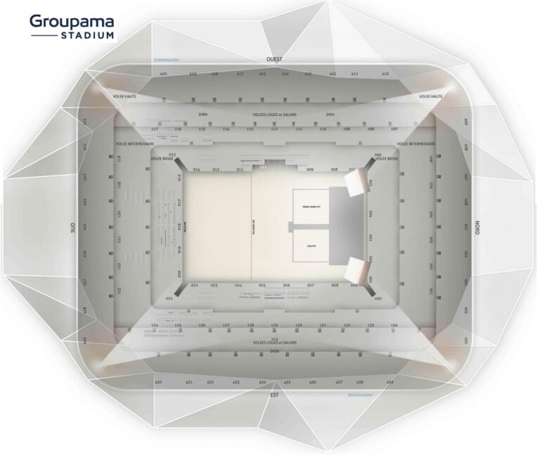 Groupama Stadium Seating Plan with Seat Numbers and Rows