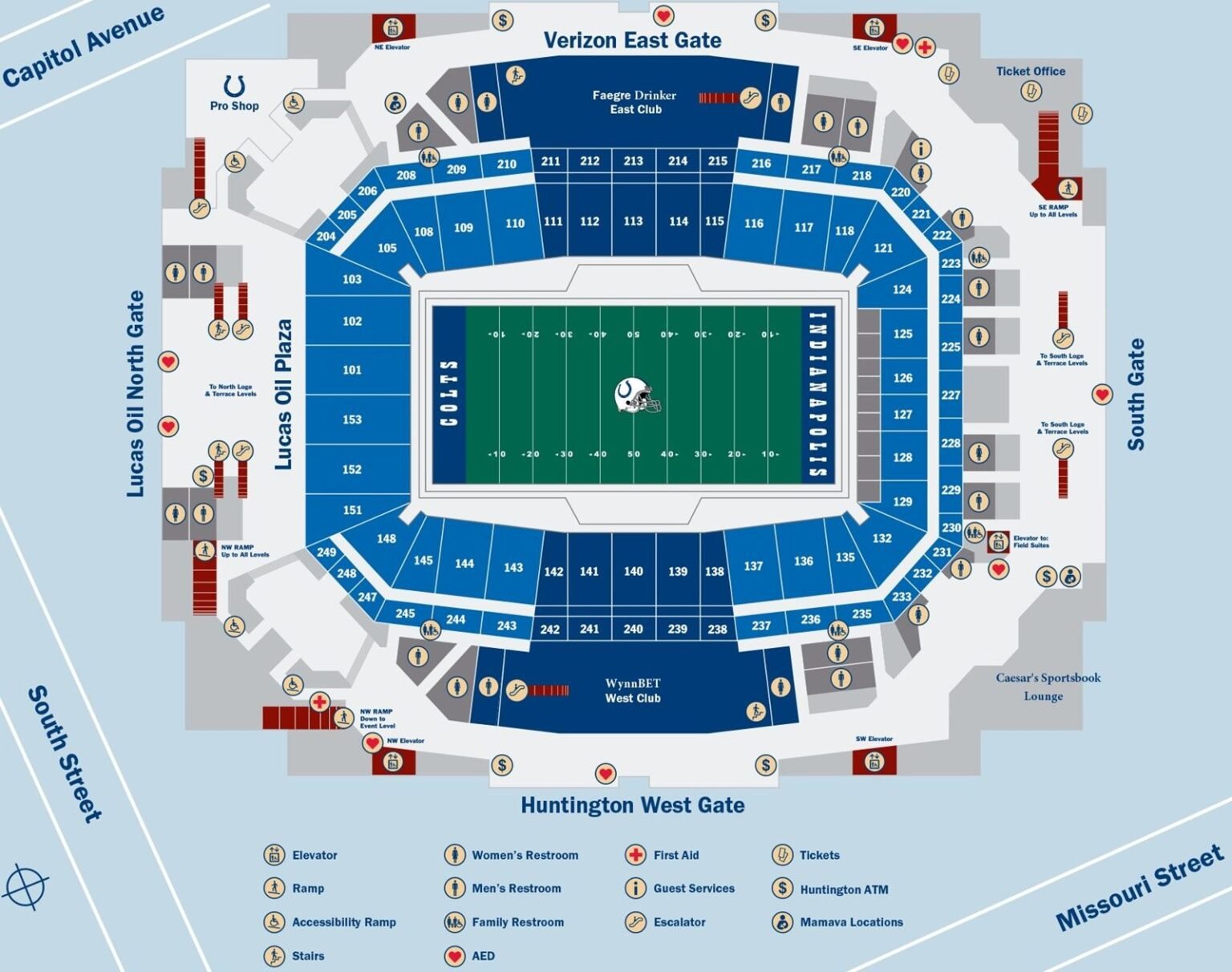 Lucas Oil Stadium Seating Chart with Seat Numbers and Rows