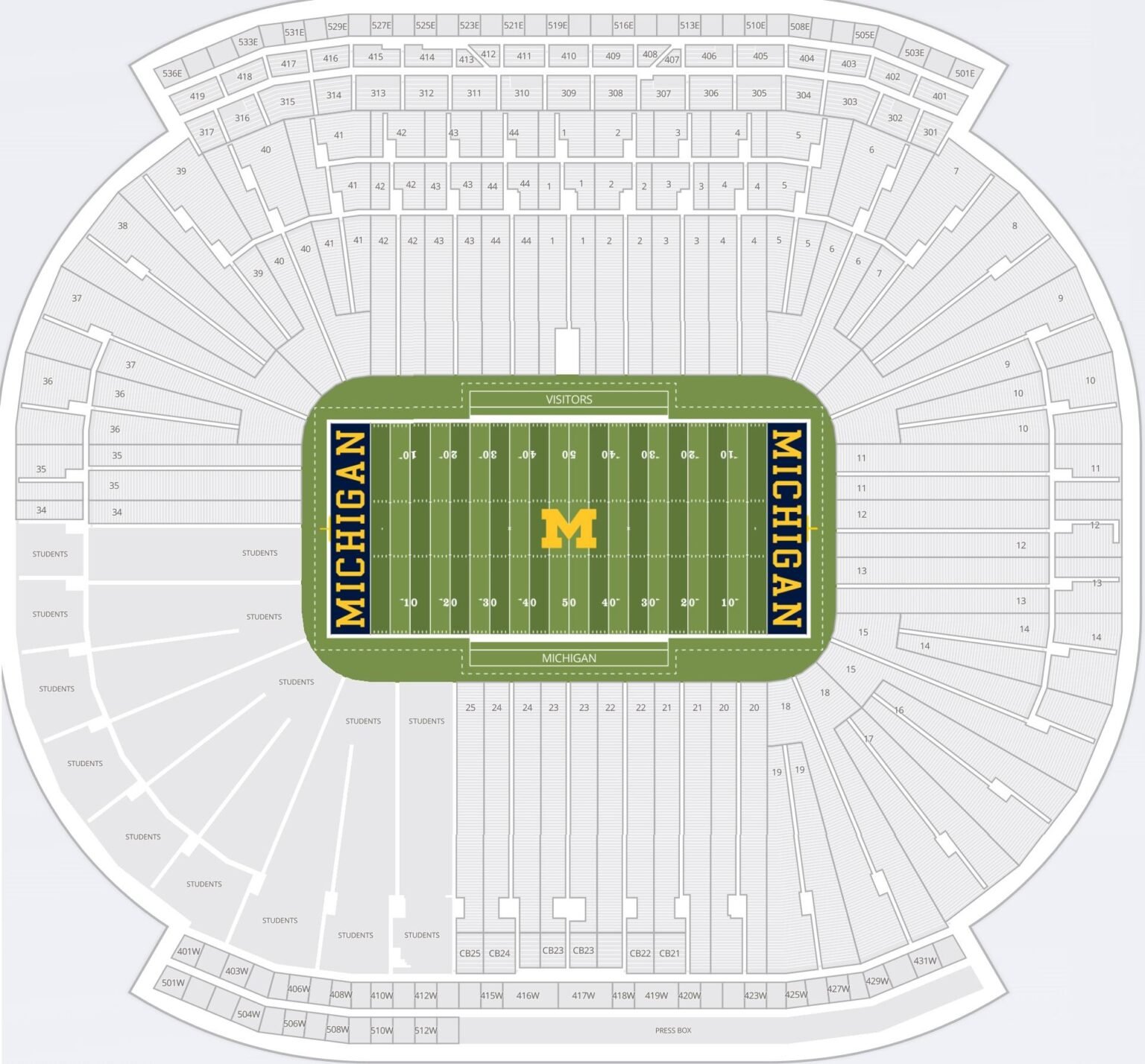 Michigan Stadium Seating Chart with Rows and Seat Numbers