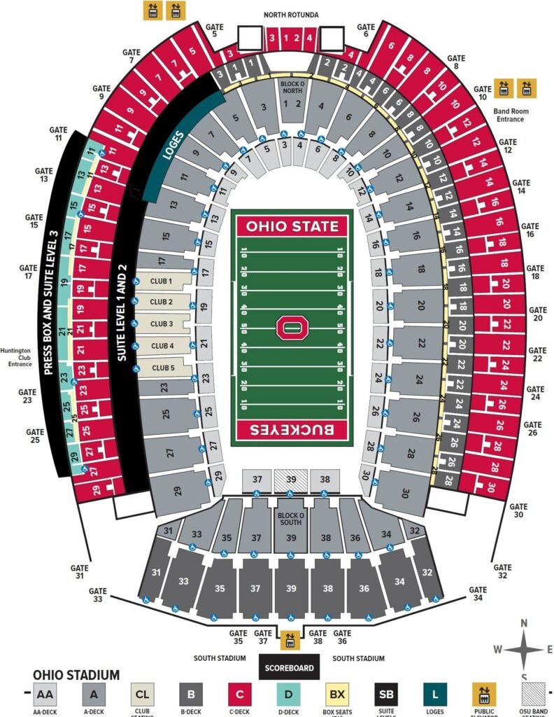 Ohio Stadium Seating Chart with Rows and Seat Numbers
