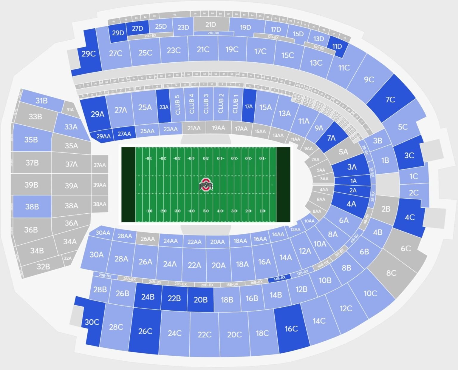 Ohio Stadium Seating Chart with Rows and Seat Numbers