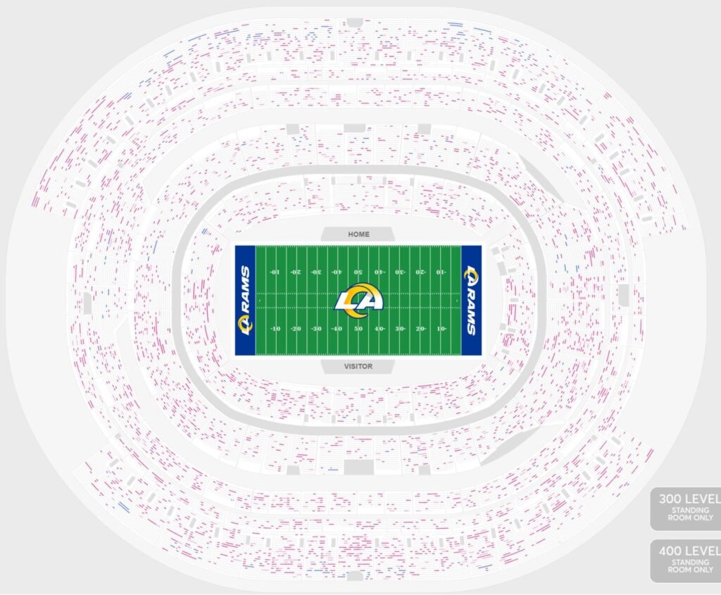 SoFi Stadium Seating Chart with Seat Numbers and Rows