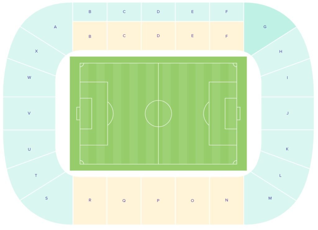 Stade de Genève Seating Map with Seat Numbers and Rows