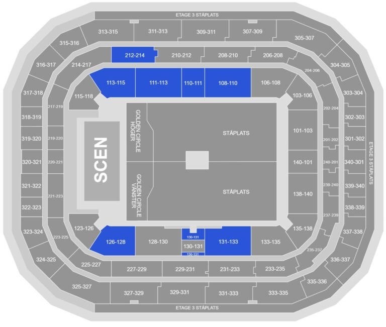 Strawberry Arena Seating Plan with Seat Numbers and Rows