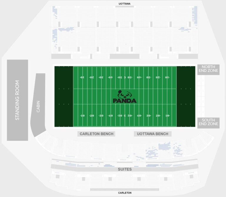 TD Place Stadium Seating Chart with Seat Numbers and Rows