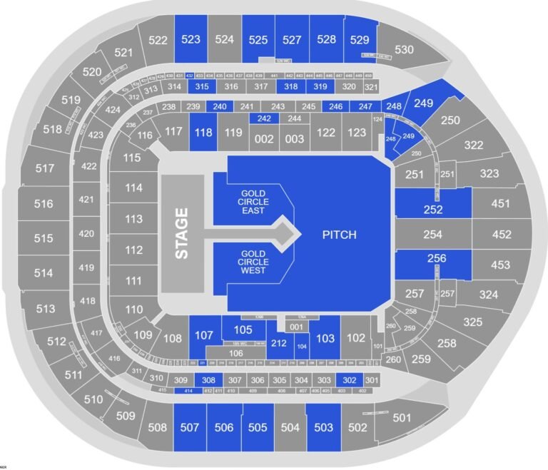 Tottenham Hotspur Stadium Seating Plan with Seat Numbers and Rows