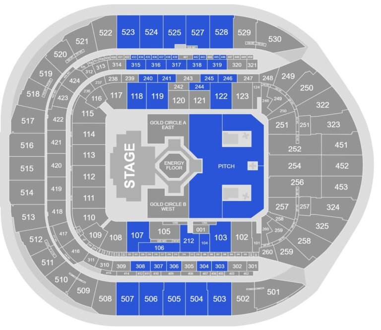 Tottenham Hotspur Stadium Seating Plan with Seat Numbers and Rows
