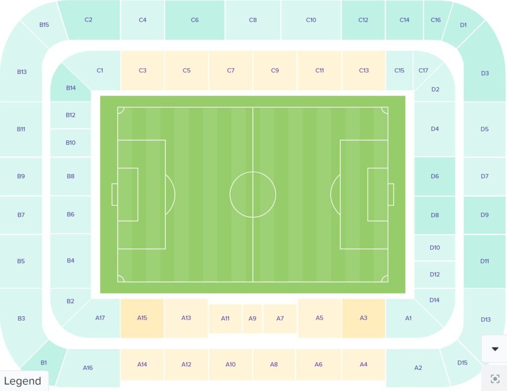 Wankdorf Stadium Seating Plan with Seat Numbers and Rows - Stade de Suisse