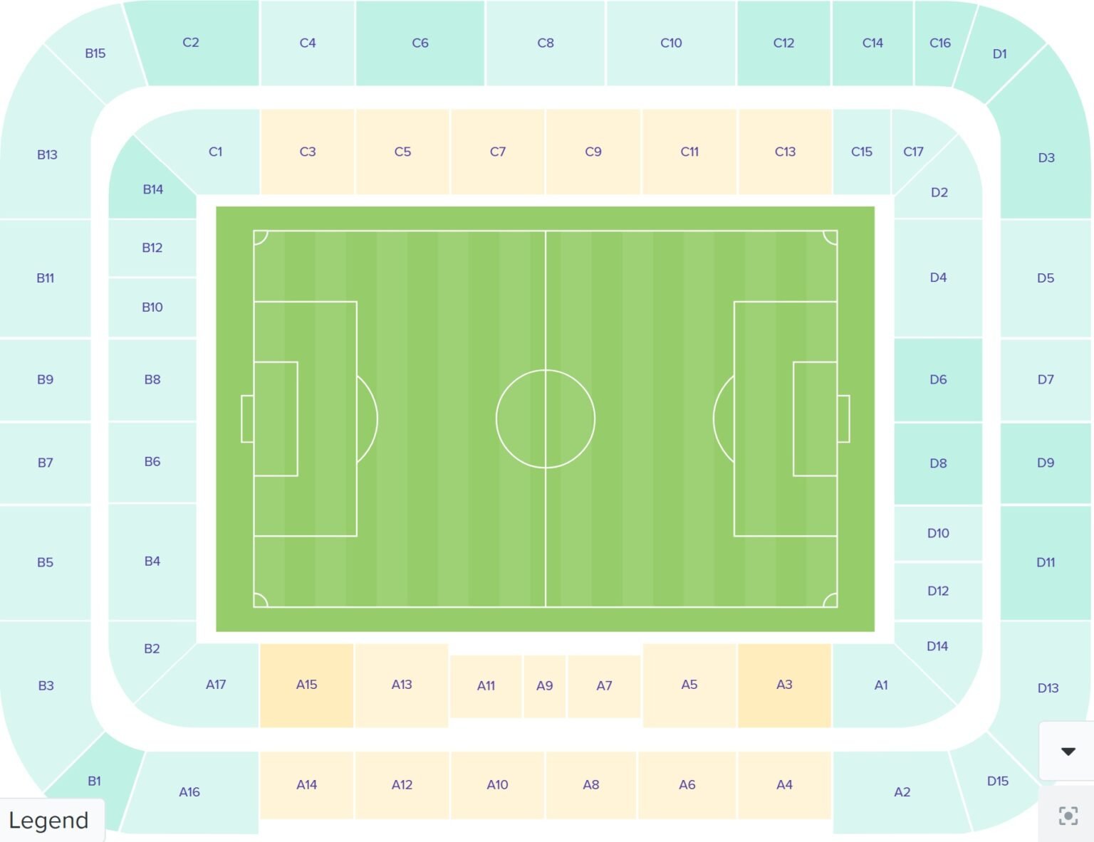 Wankdorf Stadium Seating Plan with Seat Numbers and Rows - Stade de Suisse