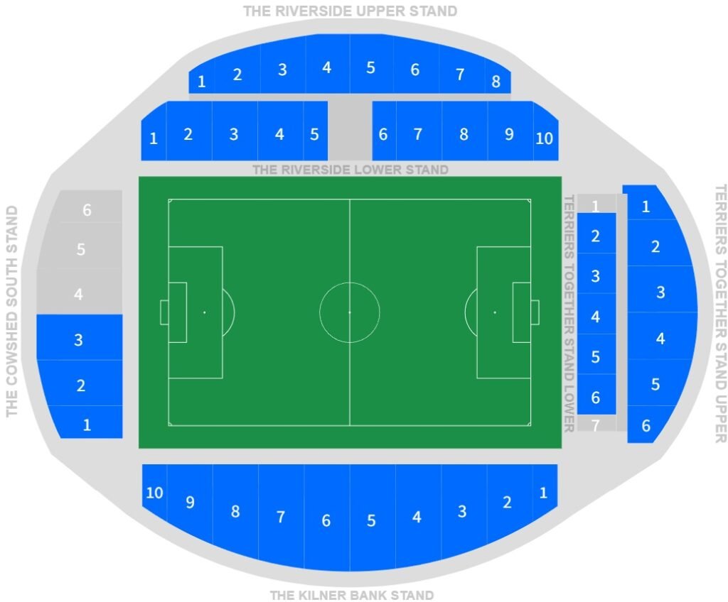 Kirklees Stadium Seating Plan with Seat Numbers and Rows
