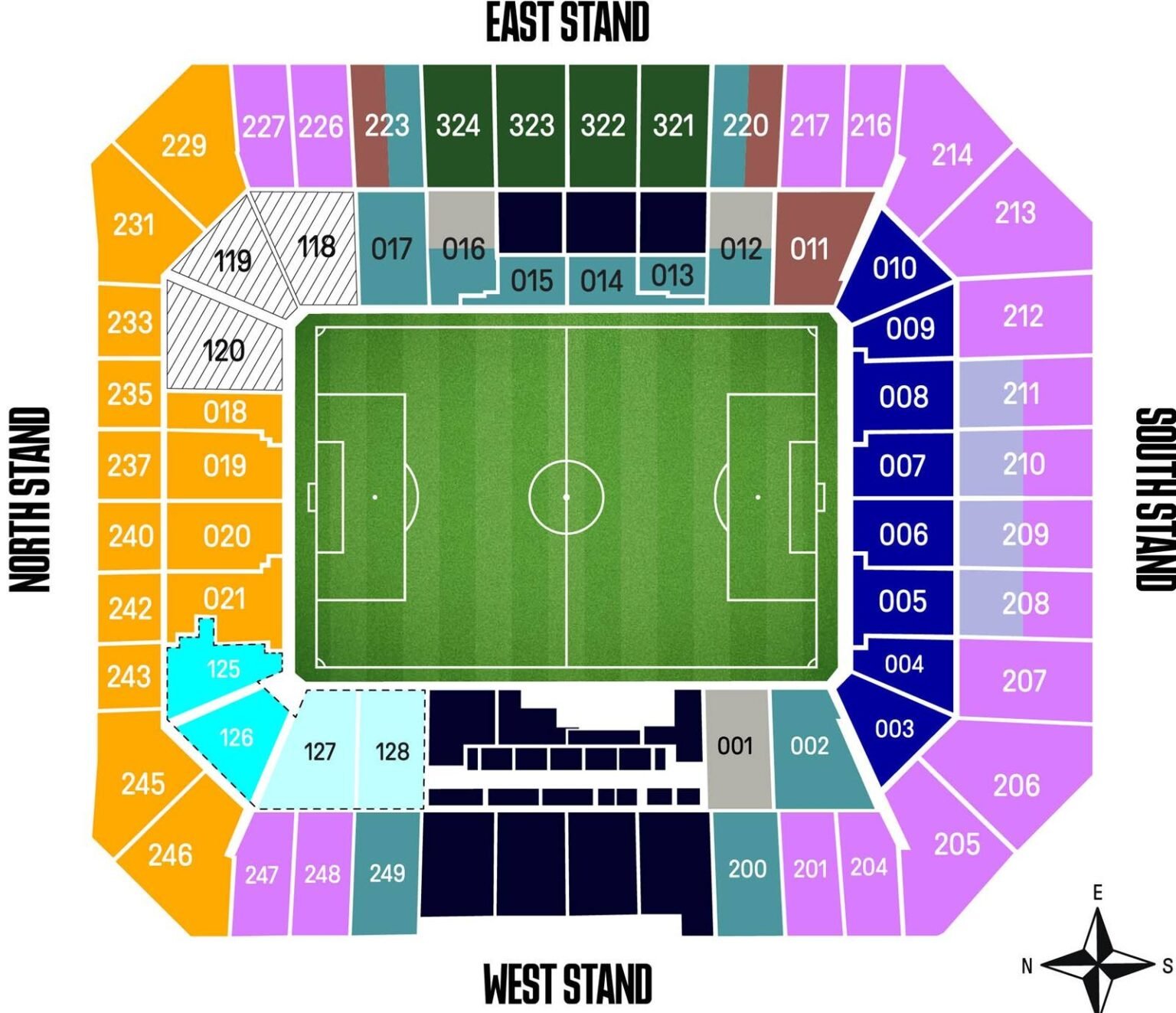 Everton Stadium Seating Plan with Seat Number and Rows - Hill Dickinson Stadium