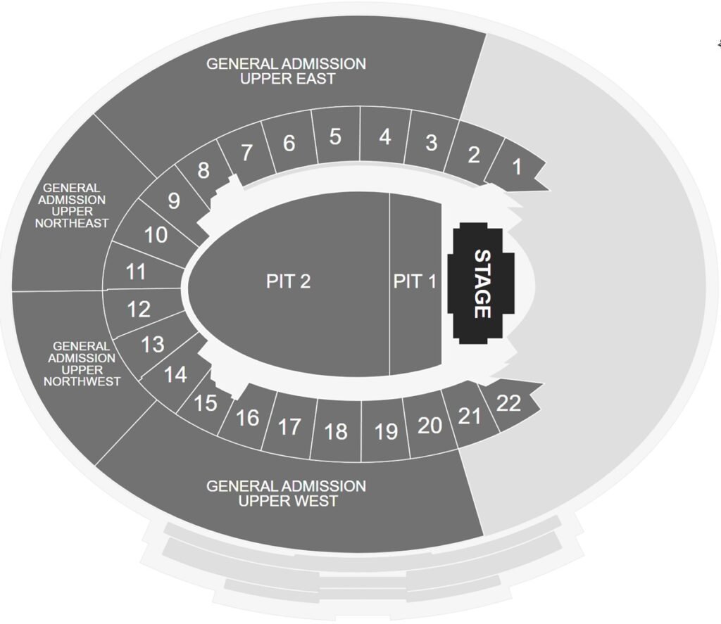 Rose Bowl Seating Plan with Seat Numbers and Rows