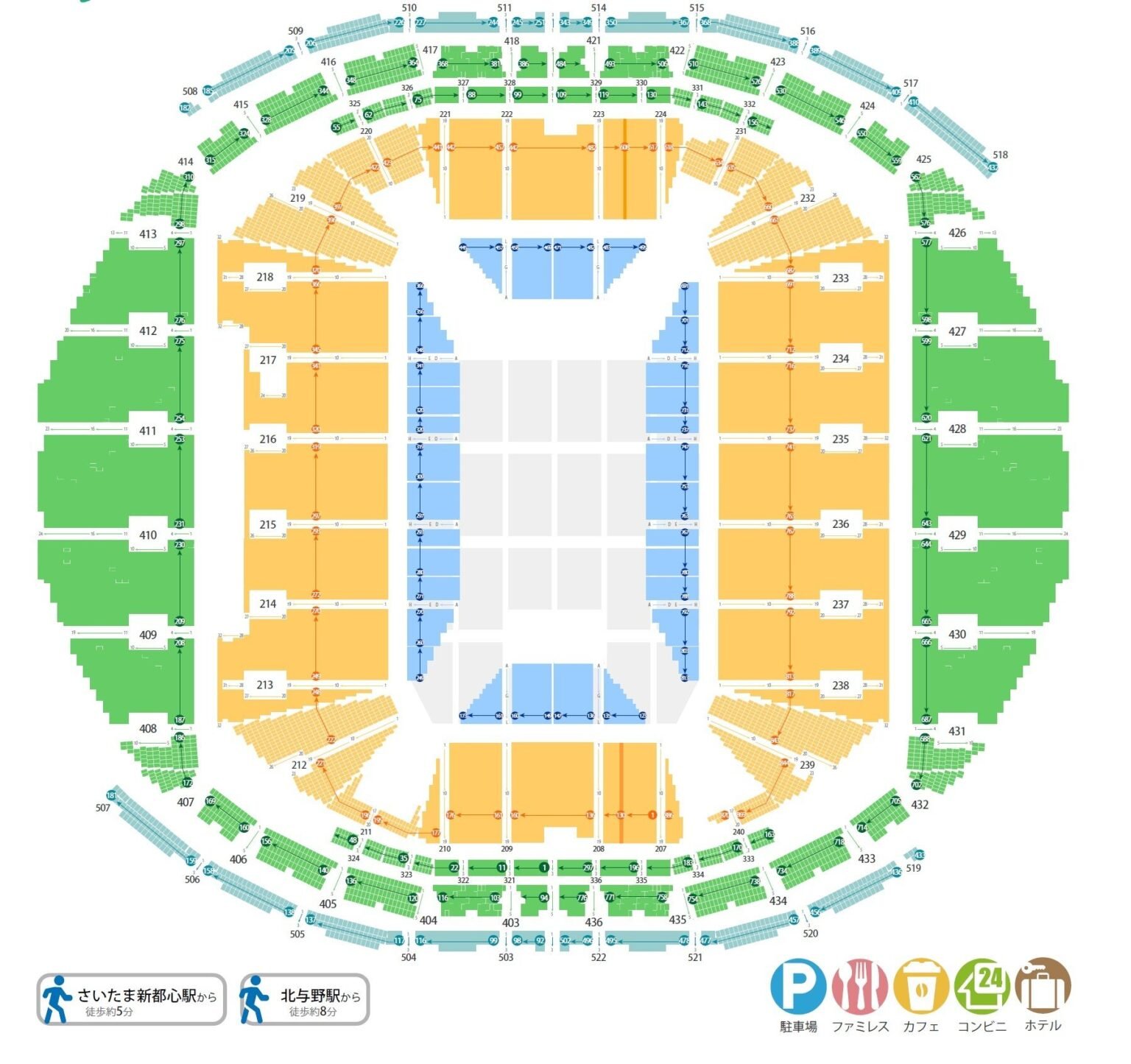 Saitama Super Arena Seating Plan with Seat Number and Rows