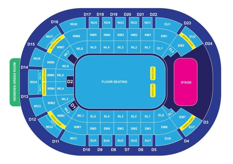 SSE Arena Seating Plan with Seat Number and Rows, Belfast Arena