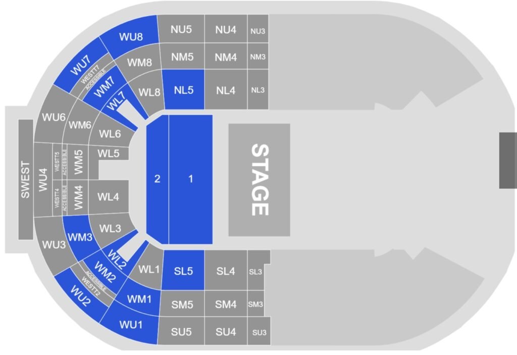 SSE Arena Seating Plan with Seat Number and Rows, Belfast Arena