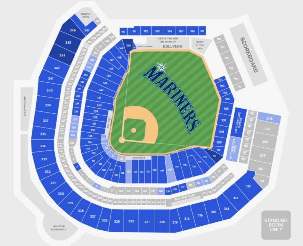T-Mobile Park Seating Chart with Seat Numbers and Rows - Seattle Mariners Map