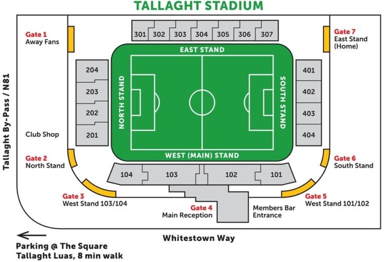Tallaght Stadium Seating Plan with Seat Number and Rows - Staid Thamhlachta