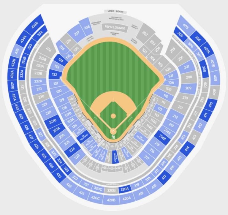 Yankee Stadium Seating Chart with Seat Numbers and Rows
