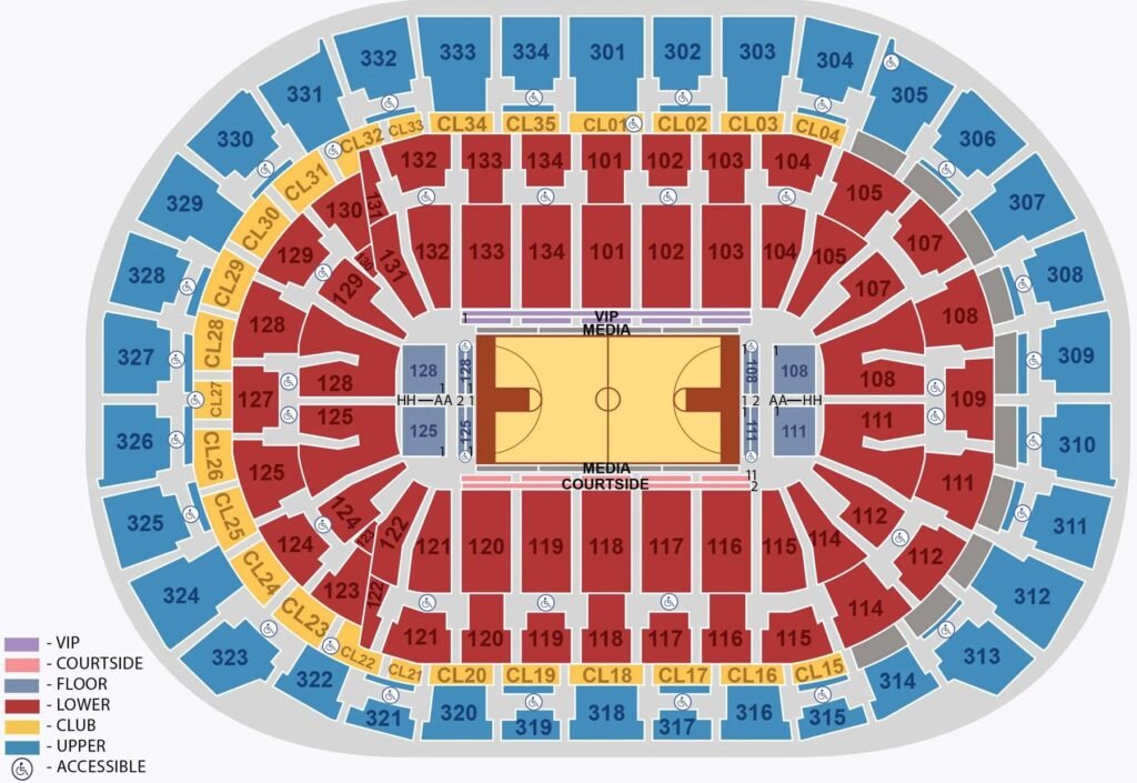 Amerant Bank Arena Seating Chart with Seat Numbers and Rows