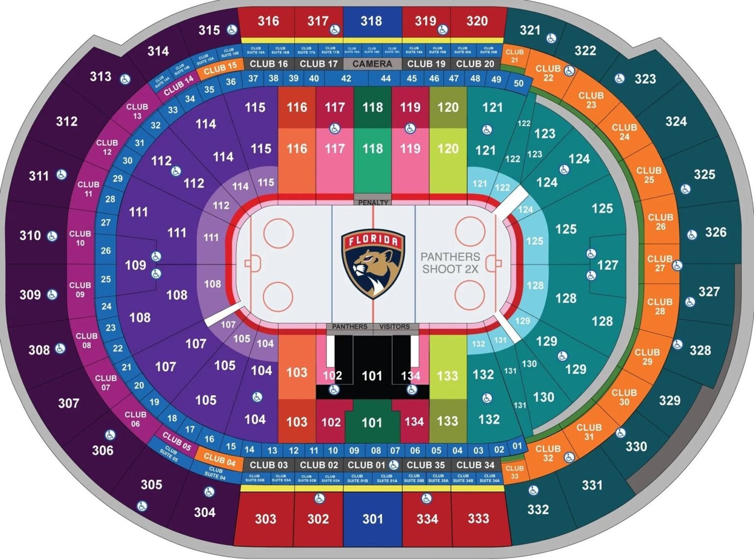 Amerant Bank Arena Seating Chart with Seat Numbers and Rows