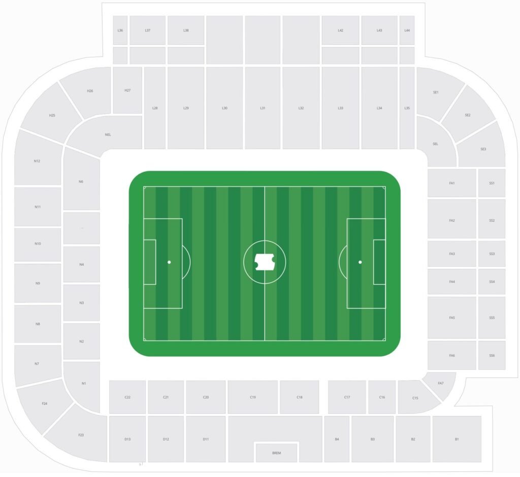 Elland Road Seating Plan with Seat Numbers and Rows