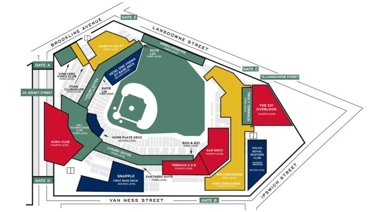 Fenway Park Seating Chart with Seat Numbers and Rows, Red Sox Seat Map