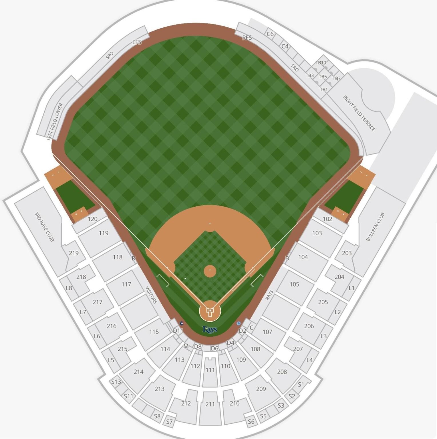 George M. Steinbrenner Field Seating Chart with Seat Numbers and Rows