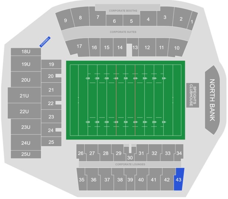 Go Media Stadium Seating Plan with Row Numbers and Seats