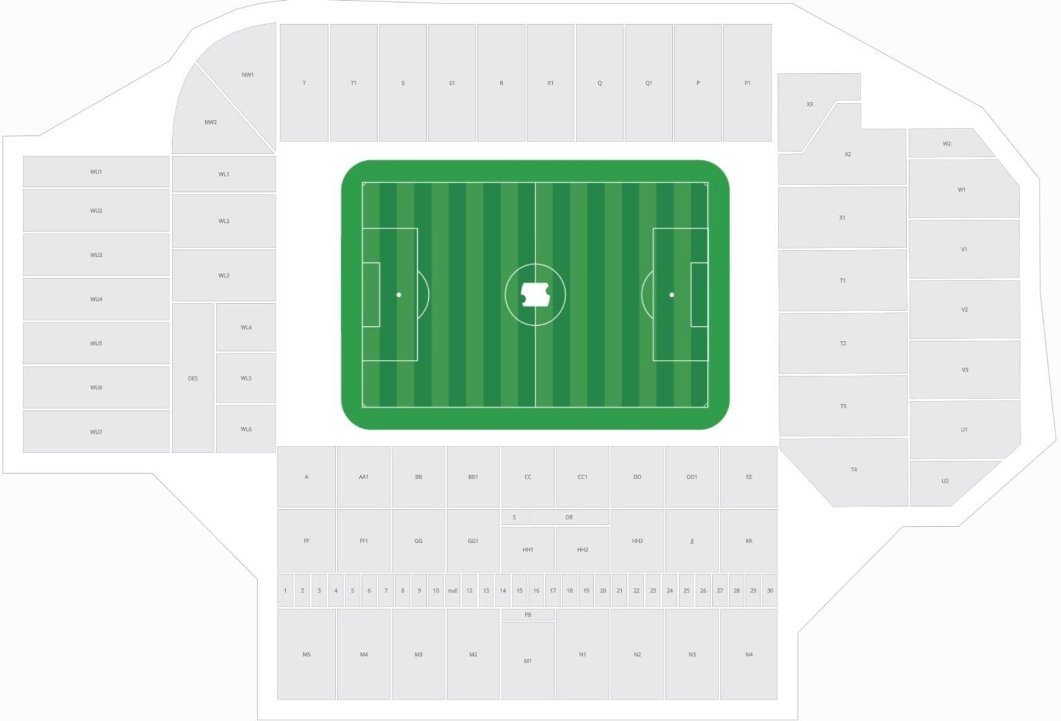 Hillsborough Stadium Seating Plan with Seat Numbers and Rows