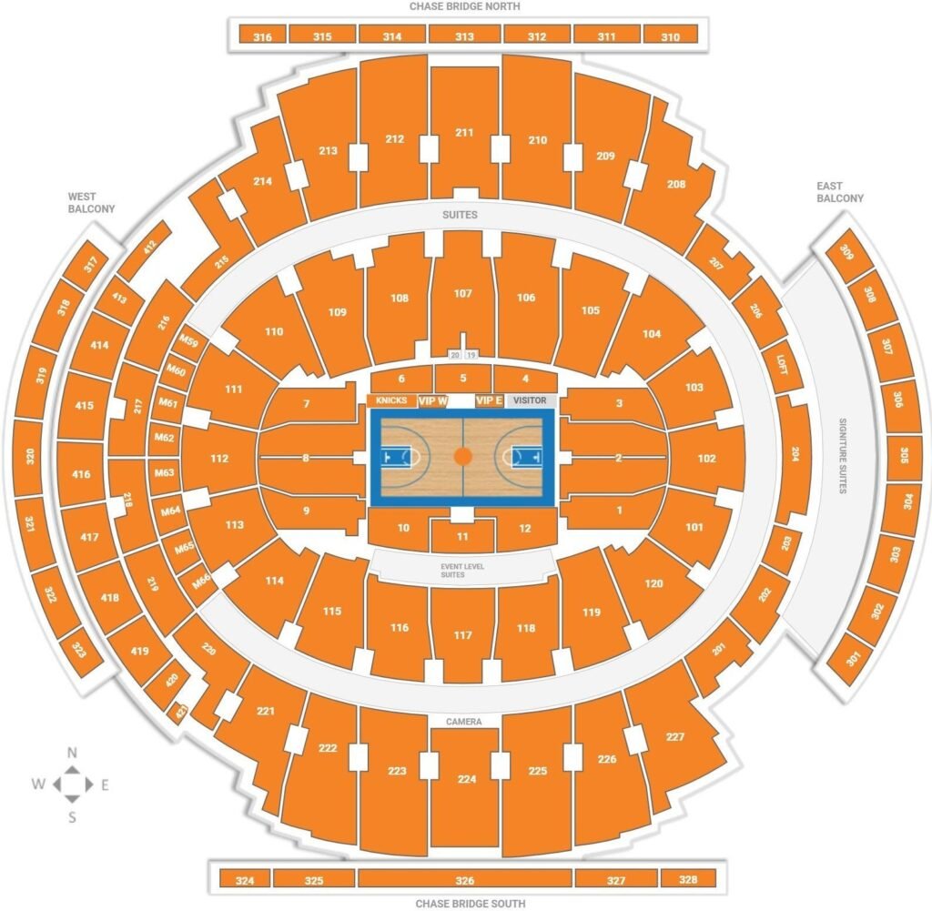 Madison Square Garden Seating Chart with Seat Numbers and Rows