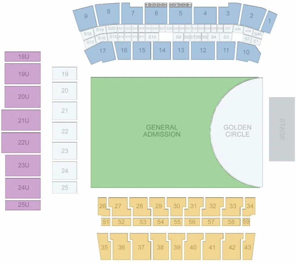 Go Media Stadium Seating Plan with Row Numbers and Seats