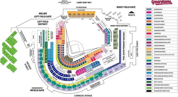 Progressive Field Seating Chart with Seat Numbers and Rows, Cleveland ...