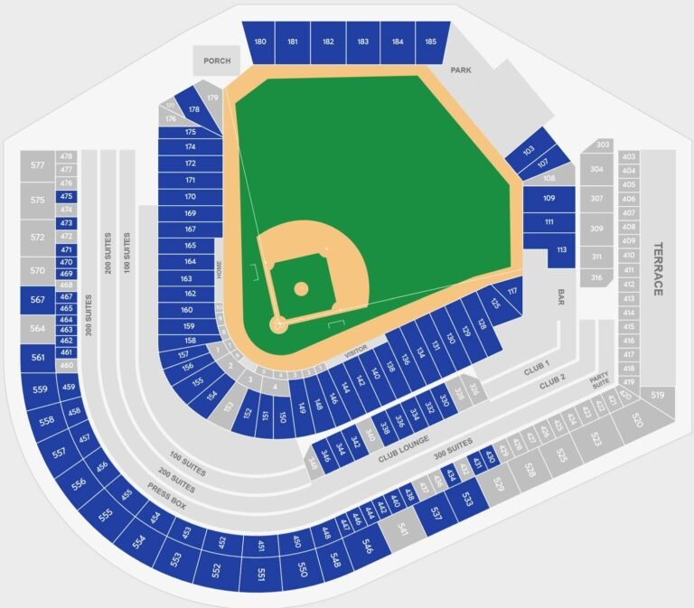 Progressive Field Seating Chart with Seat Numbers and Rows, Cleveland ...