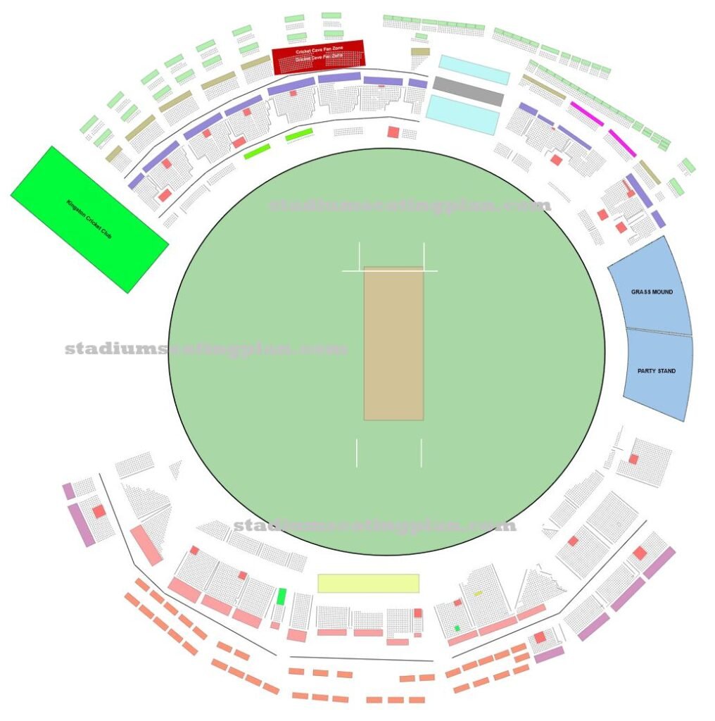 Kingston Sabina Park Seating Chart with Seat Numbers and Rows