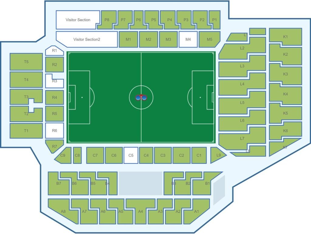 Villa Park Seating Chart with Seat Numbers and Rows