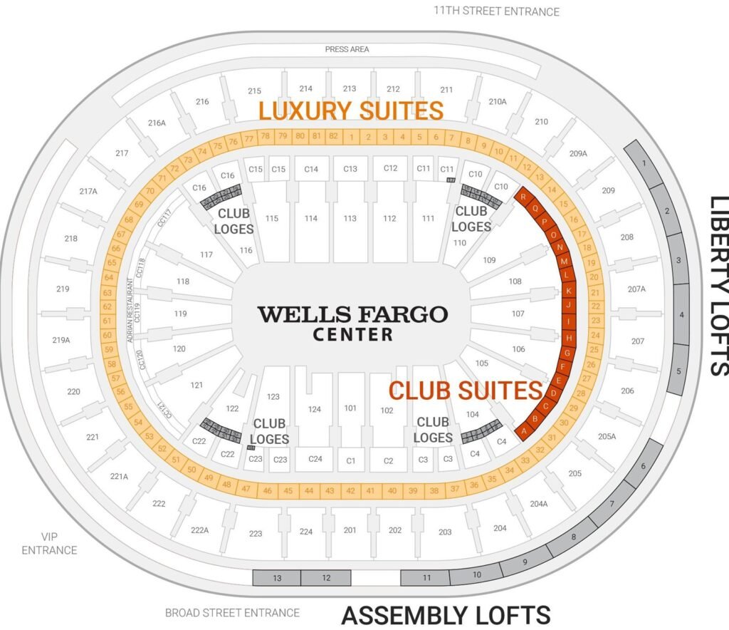 Xfinity Mobile Arena Seating Chart with Seat Numbers and Rows 2026