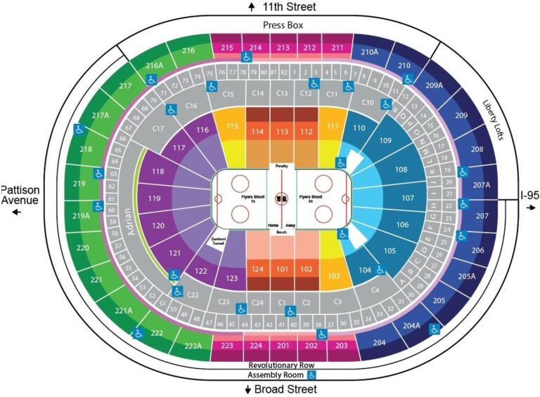 Wells Fargo Center Seating Chart with Seat Numbers and Rows