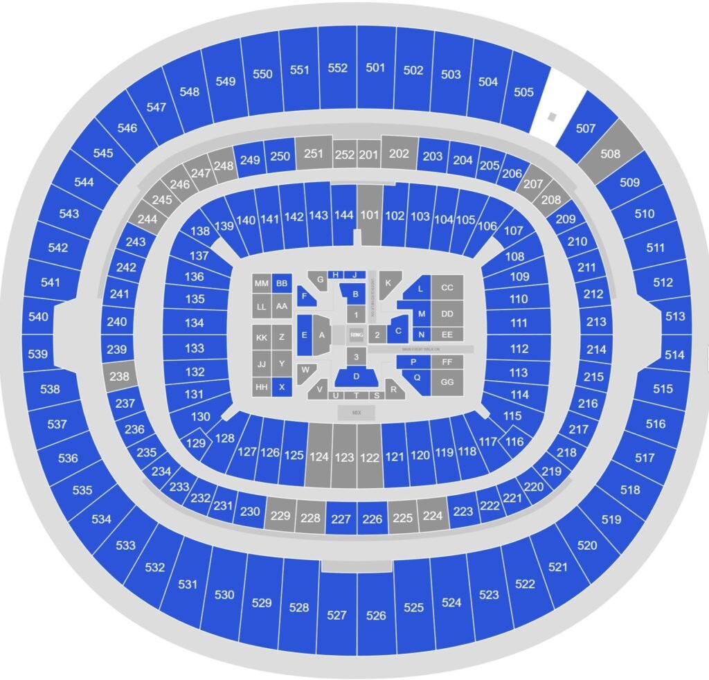Wembley Stadium Seating Plan with Rows and Seat Numbers