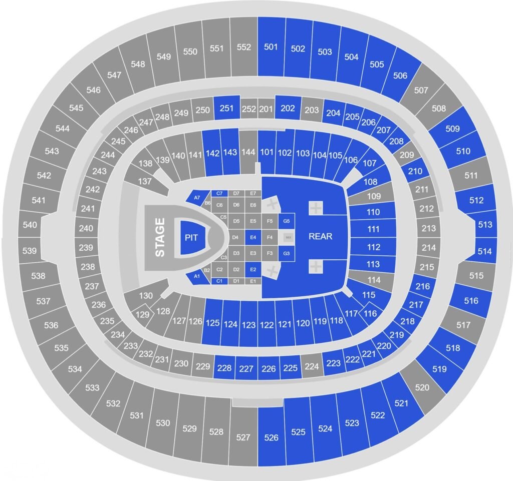 Wembley Stadium Seating Plan with Rows and Seat Numbers